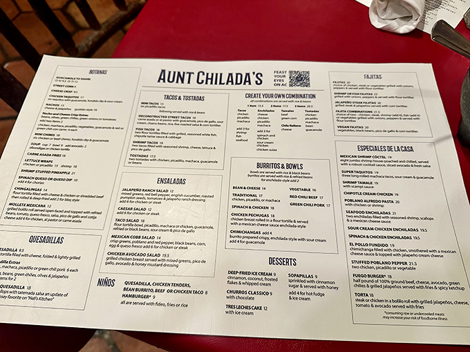 The menu at Aunt Chilada's reads like a love letter to Mexican cuisine, with each dish promising its own delicious story.