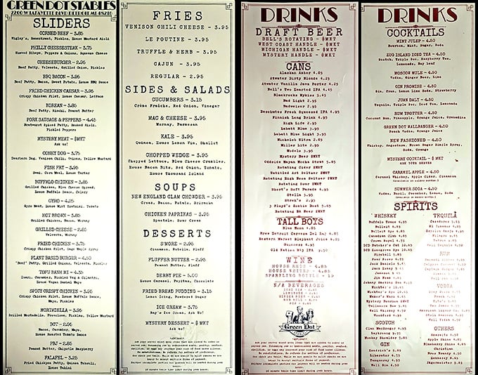 This menu is like a passport to global flavor in slider form. The mystery meat option is culinary Russian roulette worth playing.