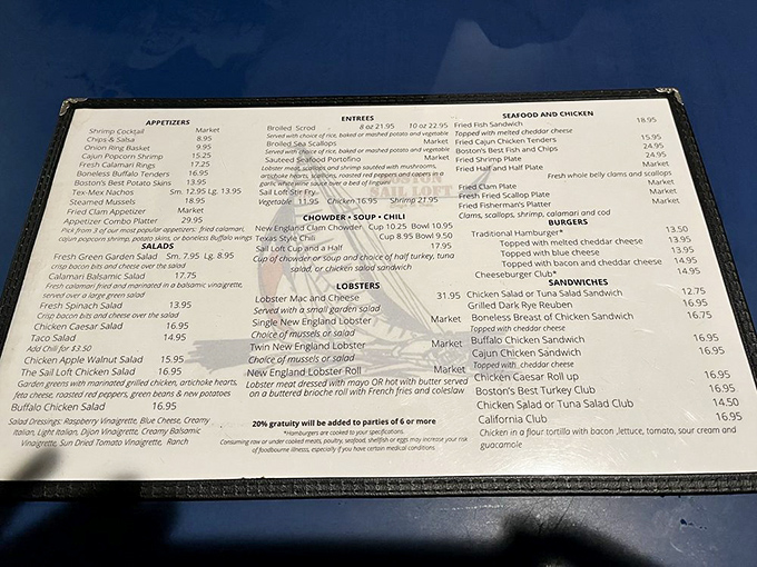 A menu that reads like a love letter to the Atlantic. No need for fancy fonts when the seafood speaks this eloquently.