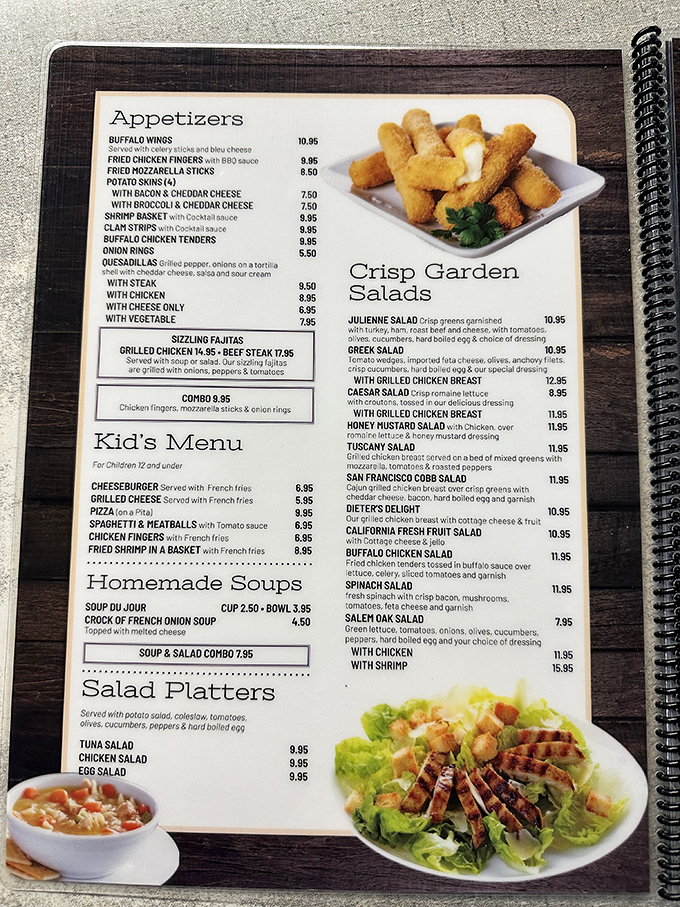 The menu at Salem Oak isn't just extensive &ndash; it's a novel of comfort food possibilities that requires both time and strategy to navigate properly.