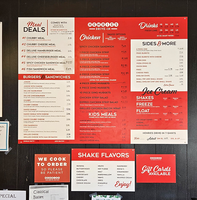 A menu that doesn't require a translator or a loan officer. The "Chubby" sits at the top like royalty for good reason.