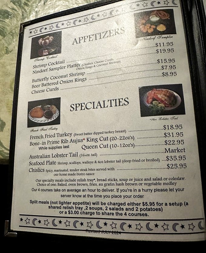 A menu that doesn't need fancy fonts or pretentious descriptions. Just honest food promises like "16oz lobster tail" that make your heart skip a beat.