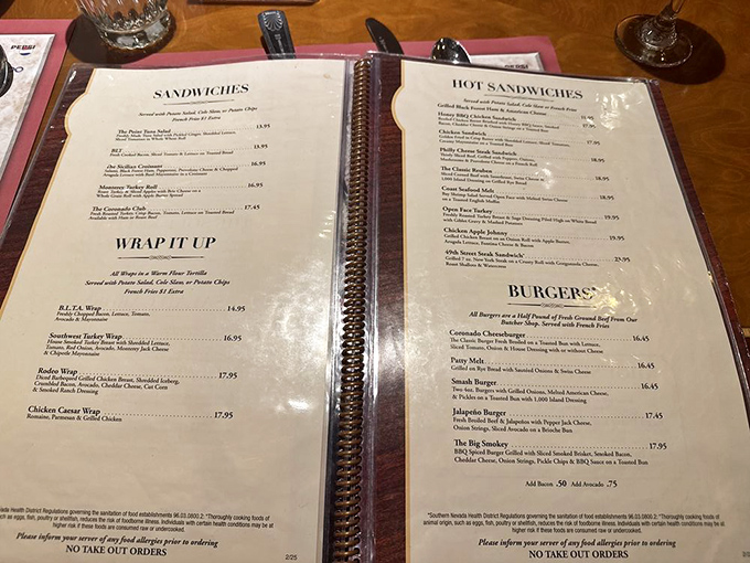 The menu &ndash; a spiral-bound testament to the belief that dining options should be plentiful and decisions should be deliciously difficult.