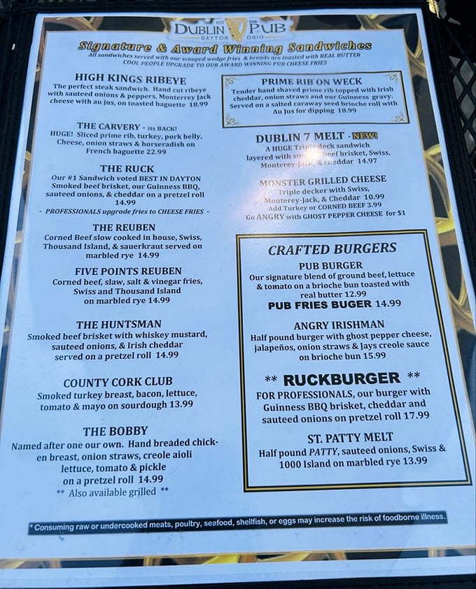 The menu reads like a love letter to Irish-American cuisine, featuring everything from award-winning sandwiches to hearty burgers that demand both hands and several napkins.