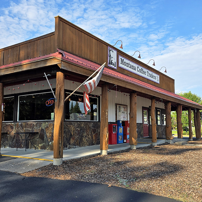 Montana Coffee Traders' rustic timber facade promises the caffeine fix you'll need before tackling nearby mountain trails.