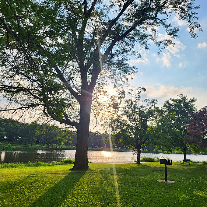City Park's serene pond reflects both clouds and retirement dreams, offering free entertainment in the form of nature's daily show.