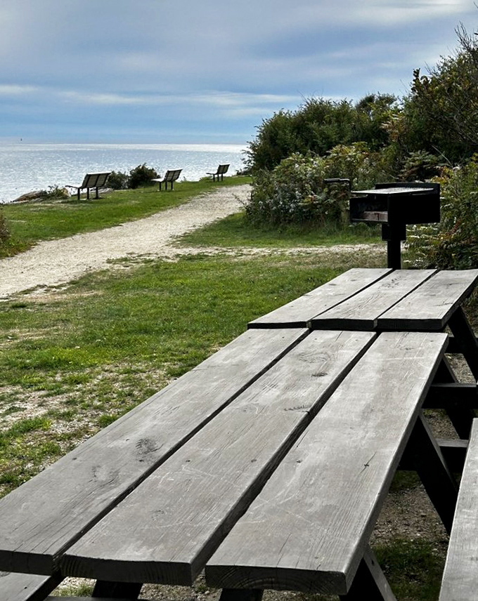 Picnic paradise with a side of infinity. These tables aren't just for lunch&mdash;they're front-row tickets to nature's greatest show on earth.