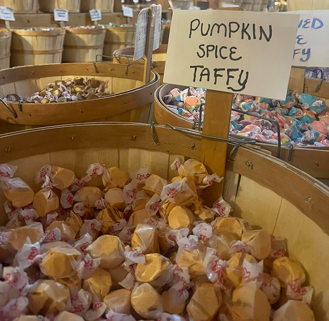 Pumpkin Spice Taffy: where autumn's favorite flavor decided to dress up in something more fun than a latte.