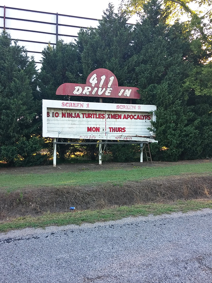 The classic red marquee announces tonight's double feature. X-Men and Ninja Turtles&mdash;saving the world and your weeknight entertainment.