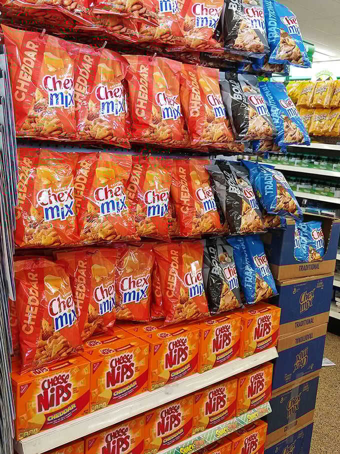 Snack attack central! Cheddar Chex Mix stands at attention alongside its flavor comrades, ready for your next Netflix marathon.