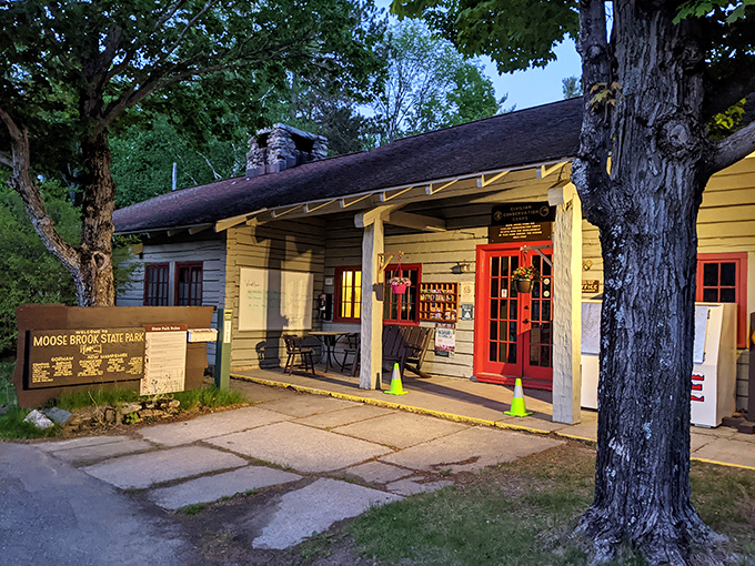 The park office at dusk looks like it belongs in a Wes Anderson film&mdash;those red doors practically begging you to start an adventure.