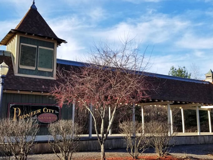 The Pioneer City Station stands ready to welcome visitors, its distinctive architecture a reminder of more elegant travel times.