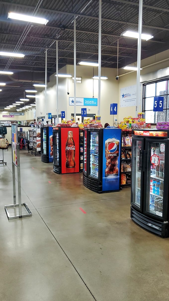 Even the refreshment section understands thrift store economics&mdash;grab a cold drink to fuel your bargain marathon without breaking your budget.