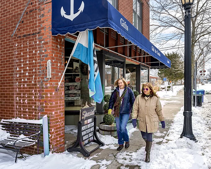 Even in winter, Vermilion's nautical charm shines through with navy awnings and maritime flags. The brick buildings stand like steadfast captains against Lake Erie's chilly winds.