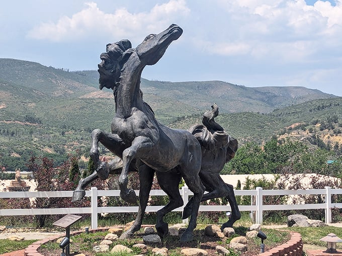 This majestic bronze mustang statue captures the wild spirit that gave the town its name&mdash;no horsing around when it comes to civic pride.