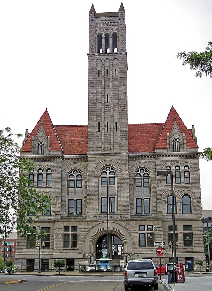 The Wood County Courthouse stands as a magnificent stone sentinel. Its tower reaches skyward, a testament to craftsmanship rarely seen in modern architecture.