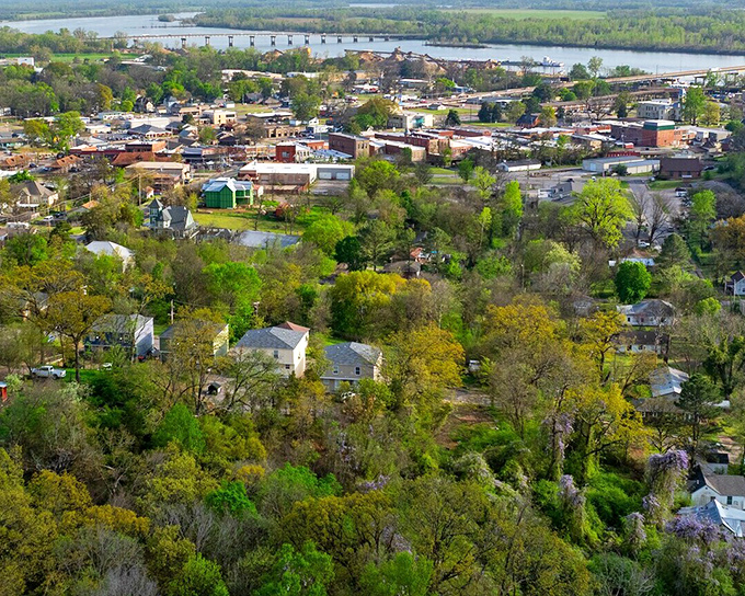 Van Buren spreads out below with tree-lined neighborhoods where backyards don't require mortgage refinancing to enjoy.