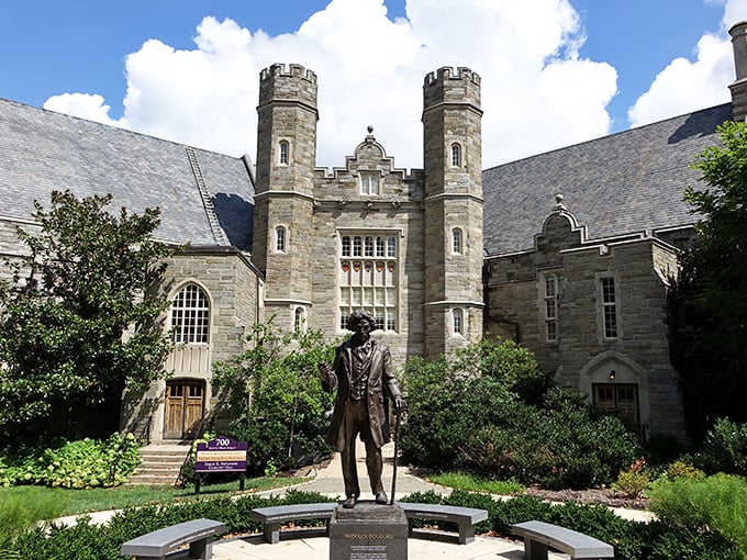 Frederick Douglass stands sentinel at West Chester University, reminding visitors that this town's history runs deeper than its cobblestone streets.