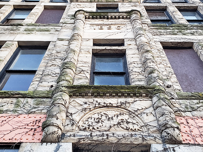 Look up and marvel at the intricate stonework that's been weathering Ohio seasons for over a century.