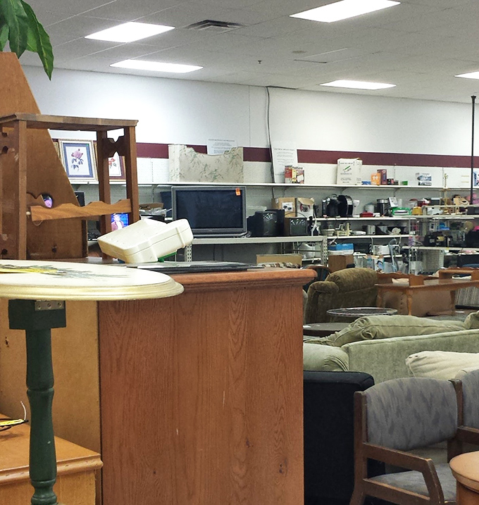 A glimpse into the furniture section reveals couches with stories to tell and coffee tables waiting for their second act.