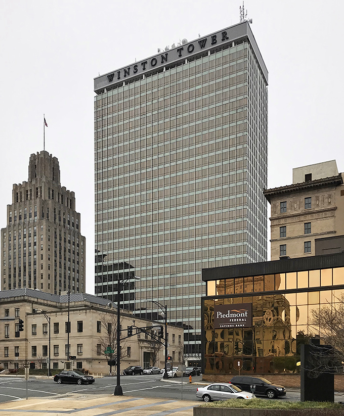 The Winston Tower dominates the cityscape, a mid-century modern landmark that's witnessed the city's transformation from tobacco town to arts and innovation hub.