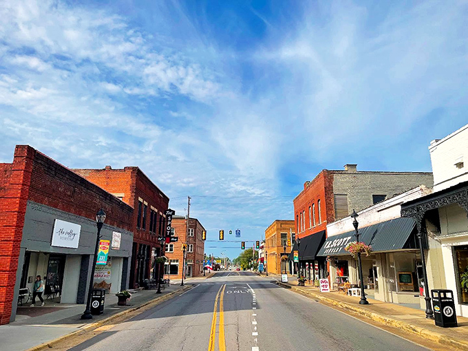 Blue skies frame Fort Payne's colorful downtown buildings, creating a scene Norman Rockwell would have painted if he'd discovered this Alabama gem.