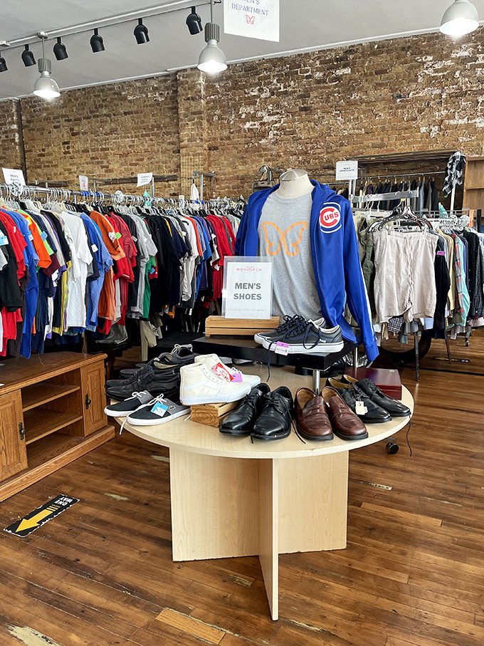 The men's department features a Cubs jacket that's seen fewer losses than the team itself, paired with perfectly arranged casual wear.