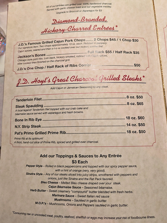 The menu reads like poetry for meat enthusiasts&mdash;"Diamond-Branded, Hickory-Charred" isn't marketing speak, it's a solemn promise of flavor.