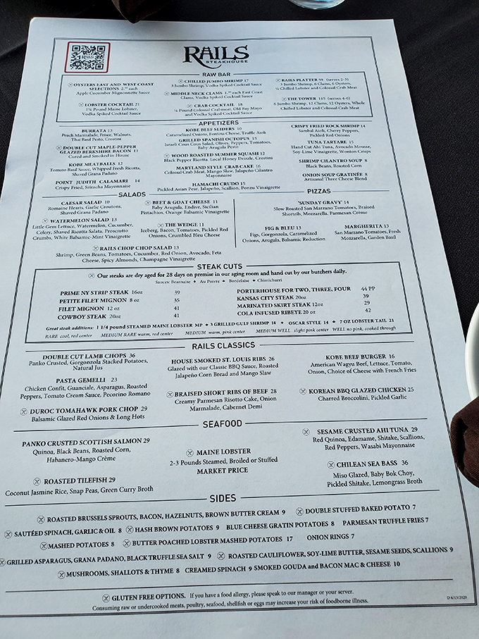 A menu that reads like a love letter to protein, with supporting roles played by seafood and sides worthy of their own spotlight.