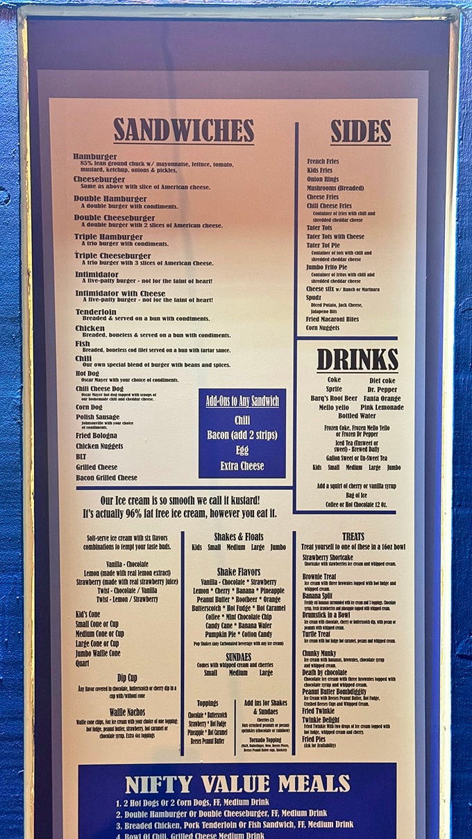 This isn't just a menu&mdash;it's a roadmap to happiness. The "Intimidator" burger isn't named that because it's shy, and "kustard so smooth we call it kustard" isn't just clever marketing.
