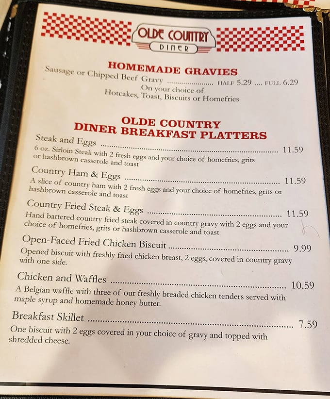 This menu isn't just a list of options—it's a roadmap to happiness. The breakfast platters alone could solve most of life's problems.
