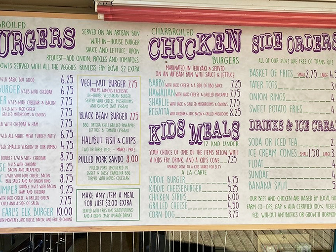 A rainbow of menu options that makes decision-making deliciously difficult. The elk burger alone is worth the drive from Boise.