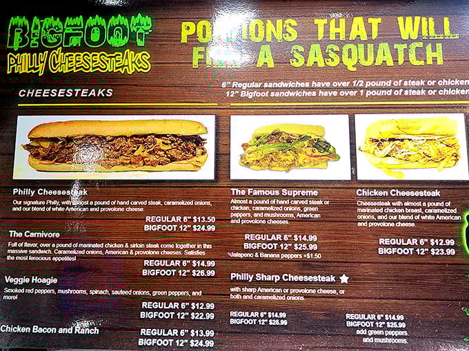 "Portions that will feed a sasquatch" isn't just clever marketing&mdash;these monster-sized sandwiches deliver on their mythical promise with over a pound of meat.