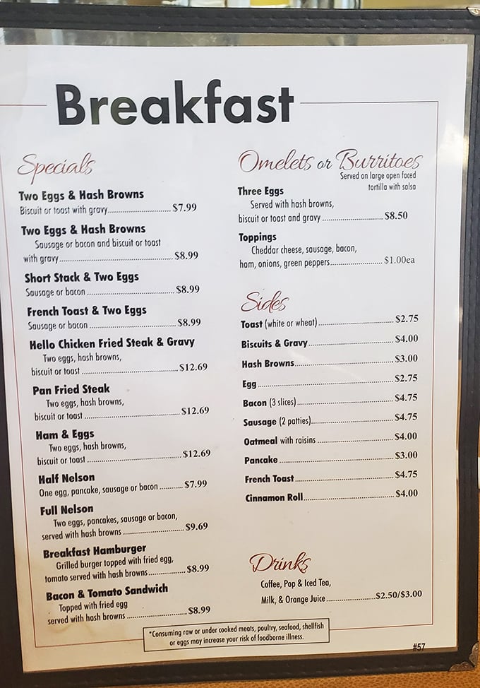 This breakfast menu isn't just a list of options &ndash; it's a roadmap to happiness with the "Half Nelson" and "Full Nelson" leading the way.