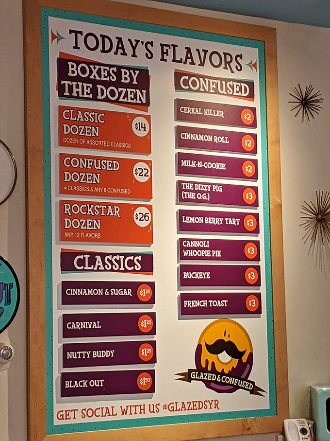 The menu board reads like a fantasy novel where every character is delicious. Choose your own sugary adventure!