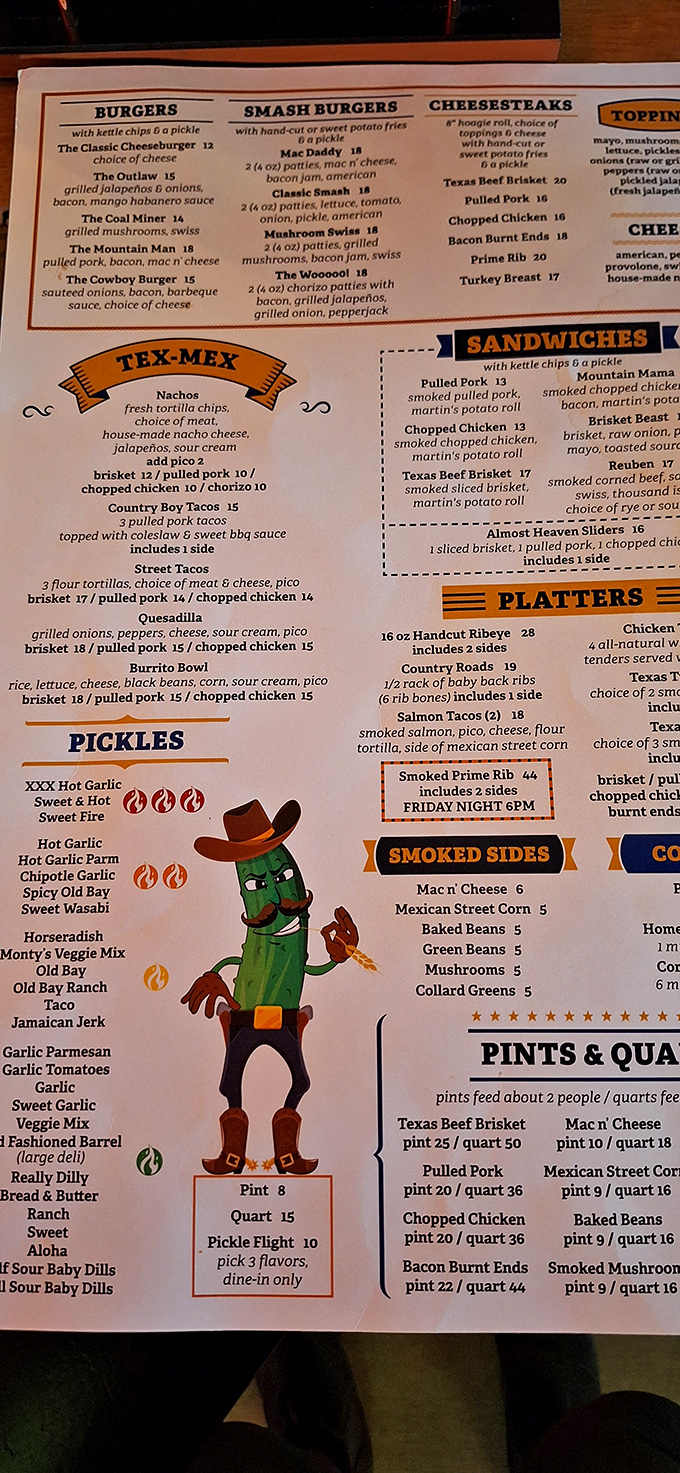 This menu isn't just reading material&mdash;it's a roadmap to happiness with destinations like "Bacon Burnt Ends" and "The Coal Miner Burger."