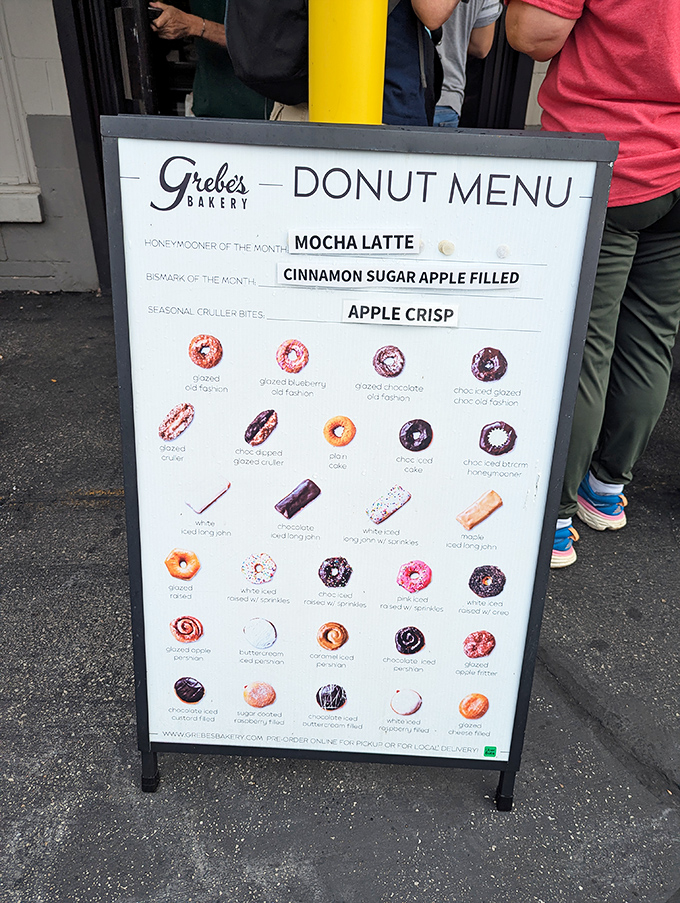 The menu board at Grebe's reads like poetry for the sweet-toothed. That Mocha Latte donut is practically calling your name.