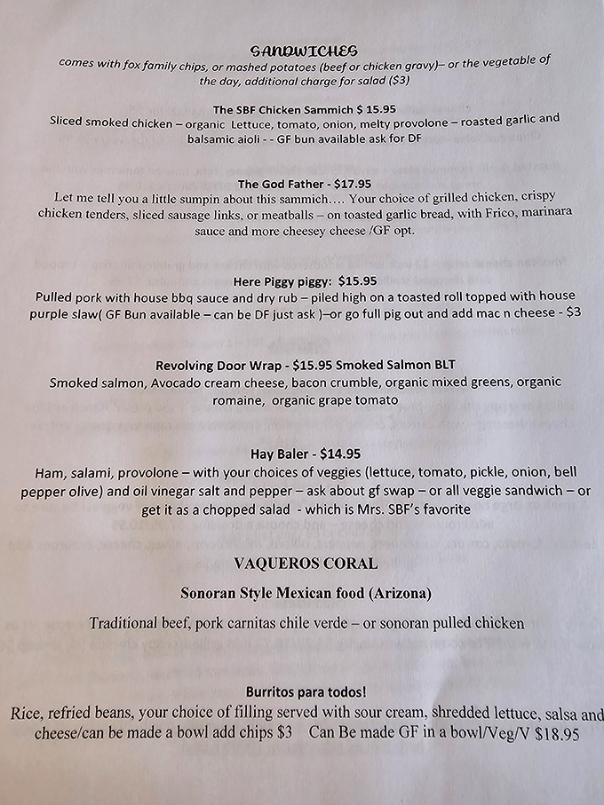 This isn't just a menu&mdash;it's a roadmap to happiness. The "God Father" sandwich isn't asking, it's telling you to try it.