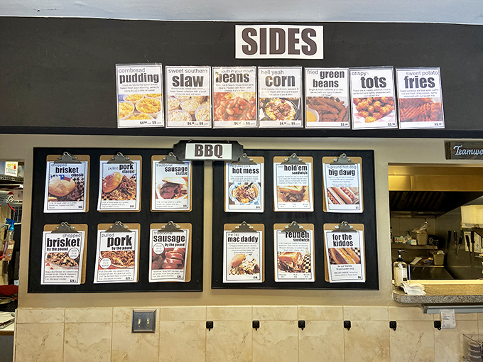 A menu board that cuts straight to the chase&mdash;no flowery descriptions needed when your brisket and pulled pork already speak fluent delicious.