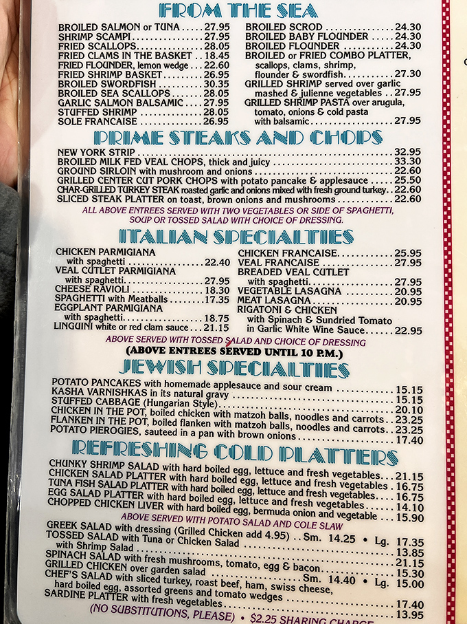 This menu isn't just extensive&mdash;it's practically a novel with chapters spanning from Jewish specialties to Italian classics.
