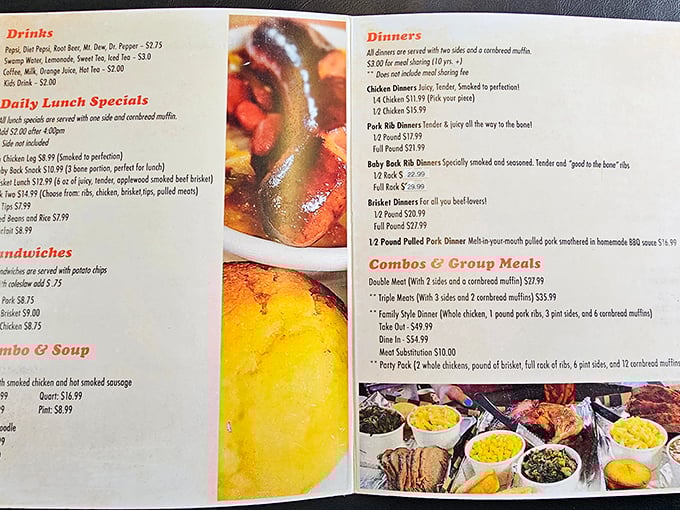 A menu that reads like poetry to meat lovers. Each description promises a journey to the South without leaving Idaho.