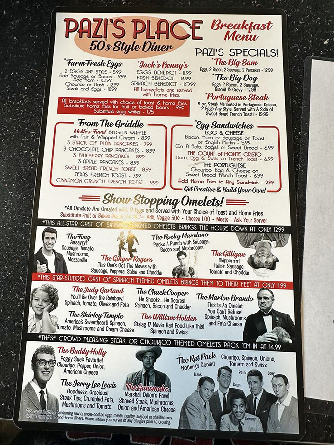 The menu reads like a Hollywood Walk of Fame for breakfast &ndash; where else can you order "The Buddy Holly" omelet while contemplating "The Count of Monte Cristo" sandwich?