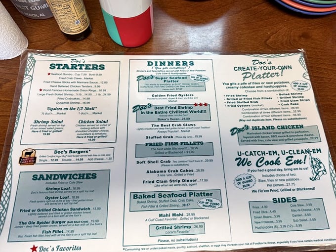 A menu that doesn't need fancy fonts or flowery descriptions. When you're serving seafood this good, straightforward is the only language needed.