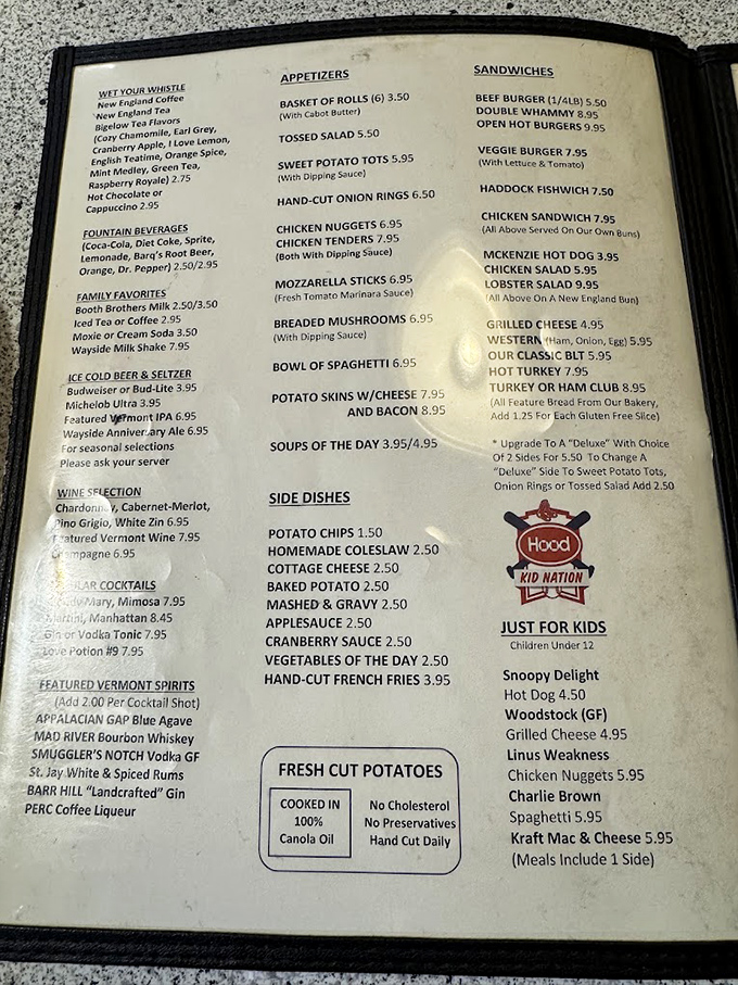 A menu that doesn't need fancy fonts or trendy ingredients&mdash;just honest food that's been making Vermonters happy for generations.