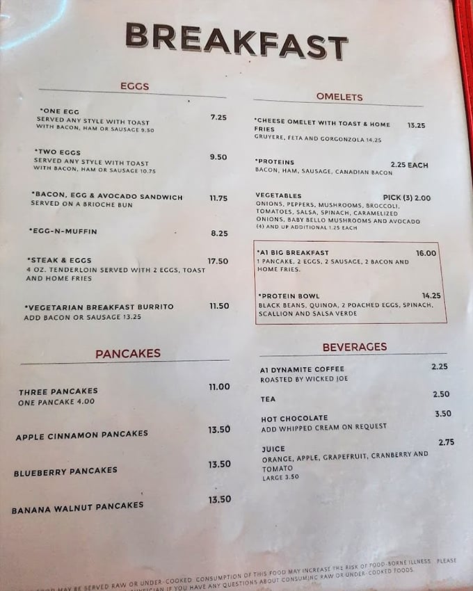 Breakfast decisions have never been so delightful. From blueberry pancakes to protein bowls, this menu speaks the universal language of morning comfort.