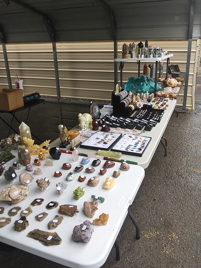 Nature's artwork on full display. These colorful crystals and stones transform an ordinary table into a geological museum worthy of serious browsing.