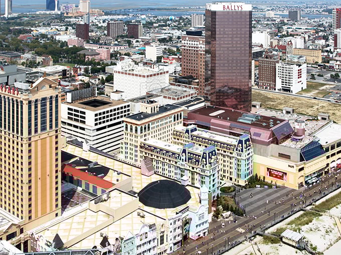 Atlantic City's famous skyline features casino hotels and entertainment venues that provide both jobs and leisure options.