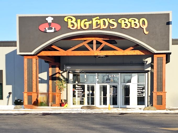 Big Ed's BBQ (Waukegan): Big Ed's wooden entrance arch isn't just architecture&mdash;it's a gateway to the kind of BBQ that makes vegetarians question their life choices.