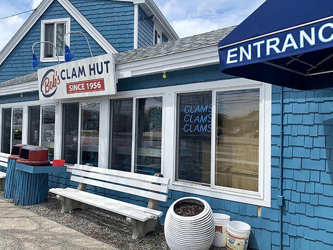 Bob's blue haven has been a clam (and lobster) sanctuary since 1956. That neon sign speaks the truth!