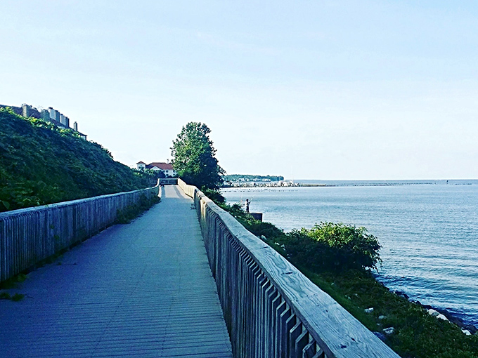 Chesapeake Beach's boardwalk at sunset &ndash; where Maryland's answer to California's coast trades palm trees for peaceful bay views.